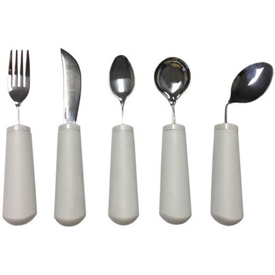 Eating Utensils with Built-up, Weighted, Angled Non-Slip Handles